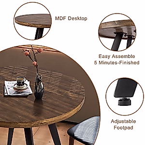Comfy to go Round Dining Table, 31.5" Small Kitchen Table for 2-4 Person, Mid Century Modern Dining Table with 1.4" Thickness Wood Grain Tabletop for Dining, Living Room, Small Space (Rusty Brown)