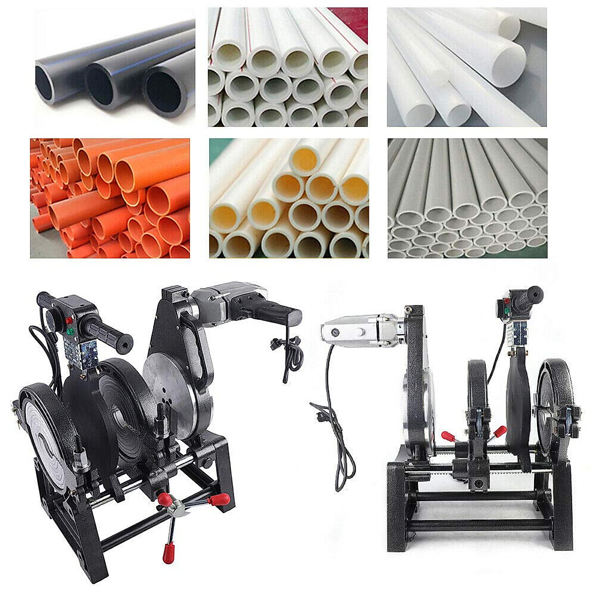 Lidhujnk 110V 2 Clamps Manual Pipe Fusion Welder PE HDPE PB PVC Piping Welding Machine, Pipe Hot Melt Welder 63-200mm