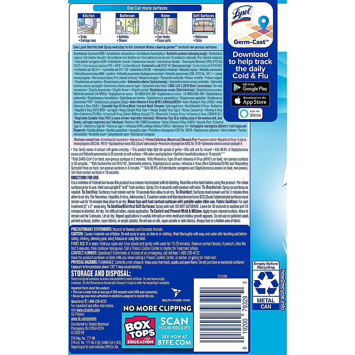 Lysol Disinfectant Spray, Household Essential Cleaning Supplies, Multi-Purpose Room Spray, Antibacterial Sanitizer Spray, Upholstery Deodorizer, Home and Bathroom, Crisp Linen,19 Fl Oz