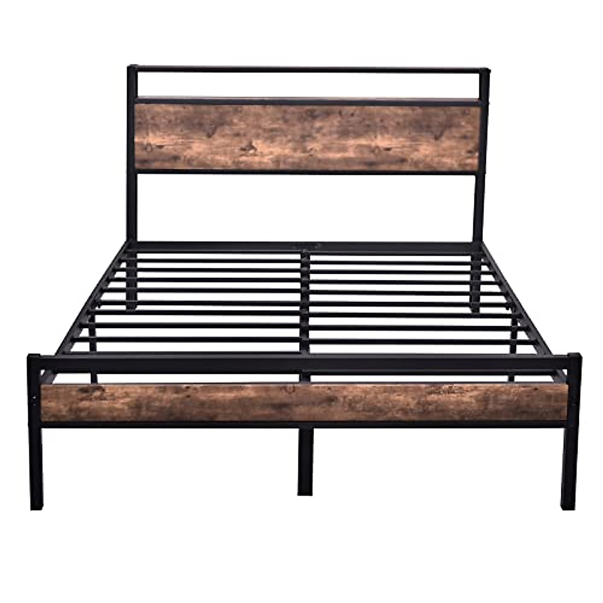 JUYETOA Full Size Bed Frame with Wooden Headboard and Footboard, Strong Metal Slats Support for Mattress Foundation, No Box Spring Needed, Easy Assembly, Noise Free