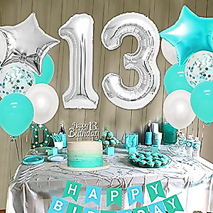 13th Birthday Decorations for Girls Sweet 13 Birthday Decorations for Girls Teal Turquoise Turning 13 Birthday Supplies Mint Green Happy Birthday Banner Garland Sash Happy 13th Birthday Cake Topper