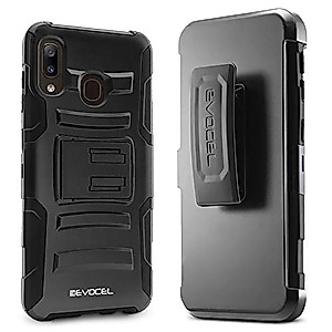 Evocel Galaxy A20 Case with HD Screen Protector and Belt Clip Holster for Samsung Galaxy A20, Black