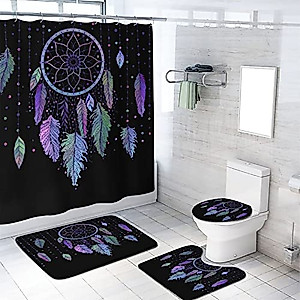 Zmcongz Dream Catcher Shower Curtain Set with Rugs Colorful Feather Art Theme Bath Curtain for Bathroom Waterproof Fabric Bathroom Decor Set, 72x72 Inch