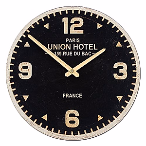 BetyHom Rustic Farmhouse 11.7 Inch Black Round Wooden Wall Clock, Vintage Wall Decor for The Kitchen, Living Room, or Office