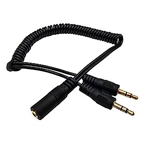 Qaoquda Stereo Audio Splitter Cable, Coiled 3.5mm Female to 2 Male Spring Headphone Stereo Y Splitter Cable for Home/Car Stereo, Phone, Headset and Speakers (3.5mm 1female/2 Male)