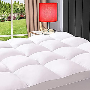 ELEMUSE Queen Cooling Mattress Topper for Back Pain, Extra Thick Mattress pad Cover, Plush Soft Pillowtop with Elastic Deep Pocket, Overfilled Down Alternative Filling