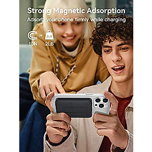 NEWDERY Magnetic Wireless Portable Charger, 10000mAh Mag-Safe Battery Pack 15W Fast Charging, PD 22W USB-C Power Bank Foldable Stand Compatible iPhone 14/13/12 Pro Max Plus Mini-Black