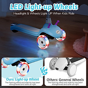 Electric Scooter for Kids Gobazaar, LED Light-up Wheels, 3 Height Adjustable, C-Shaped Handle, Lean-to Steer Design, 3 Wheel Scooter for Kids 2-10Y, Best Children's Gifts
