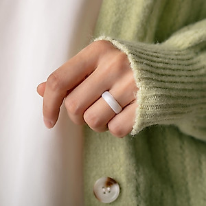 ThunderFit Silicone Wedding Ring for Women - Rubber Engagement Band - Width 5.5mm Thickness 1.5mm (Pearl White, 5-5.5 (16.10mm)