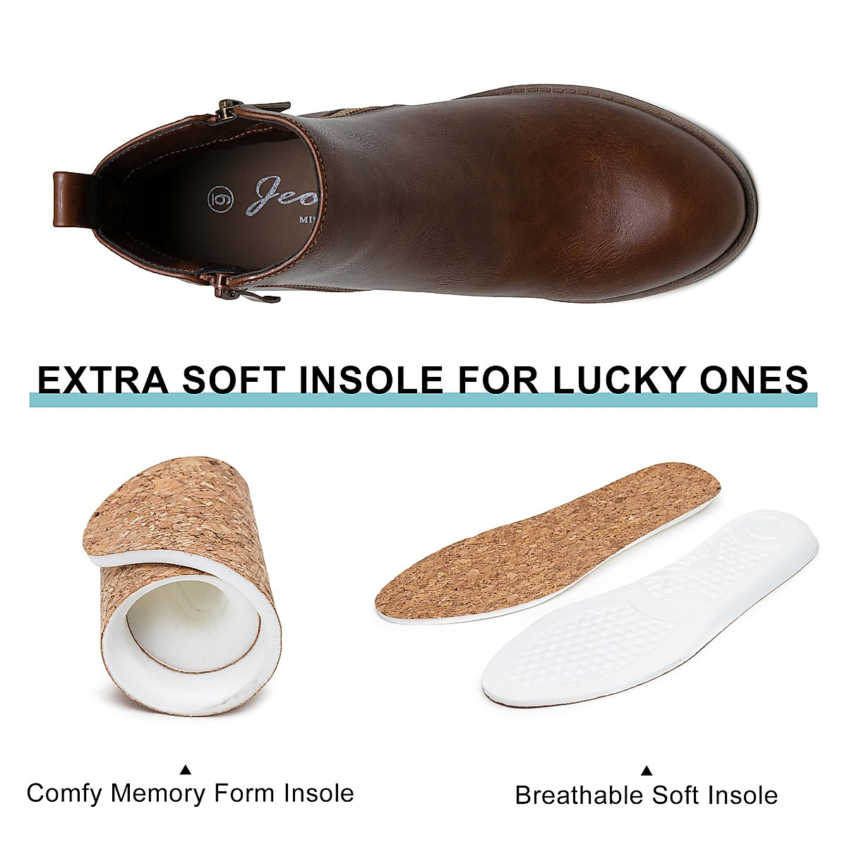 Jeossy Women's Ankle Boots, Classic Low Heeled Short Booties, 905 - Whisky, Size 8.5 US - Casual Comfortable Boots (DJY905 Whisky 08.5)