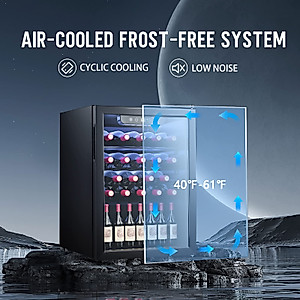 Antarctic Star 2.6 Cu.Ft 24 Bottle Wine Cooler/Cabinet Mini Beverage Refrigerator Cooler Glass Door for Soda Beer or Wine Small Drink Dispenser Clear Front for Home, Office or Bar, Black