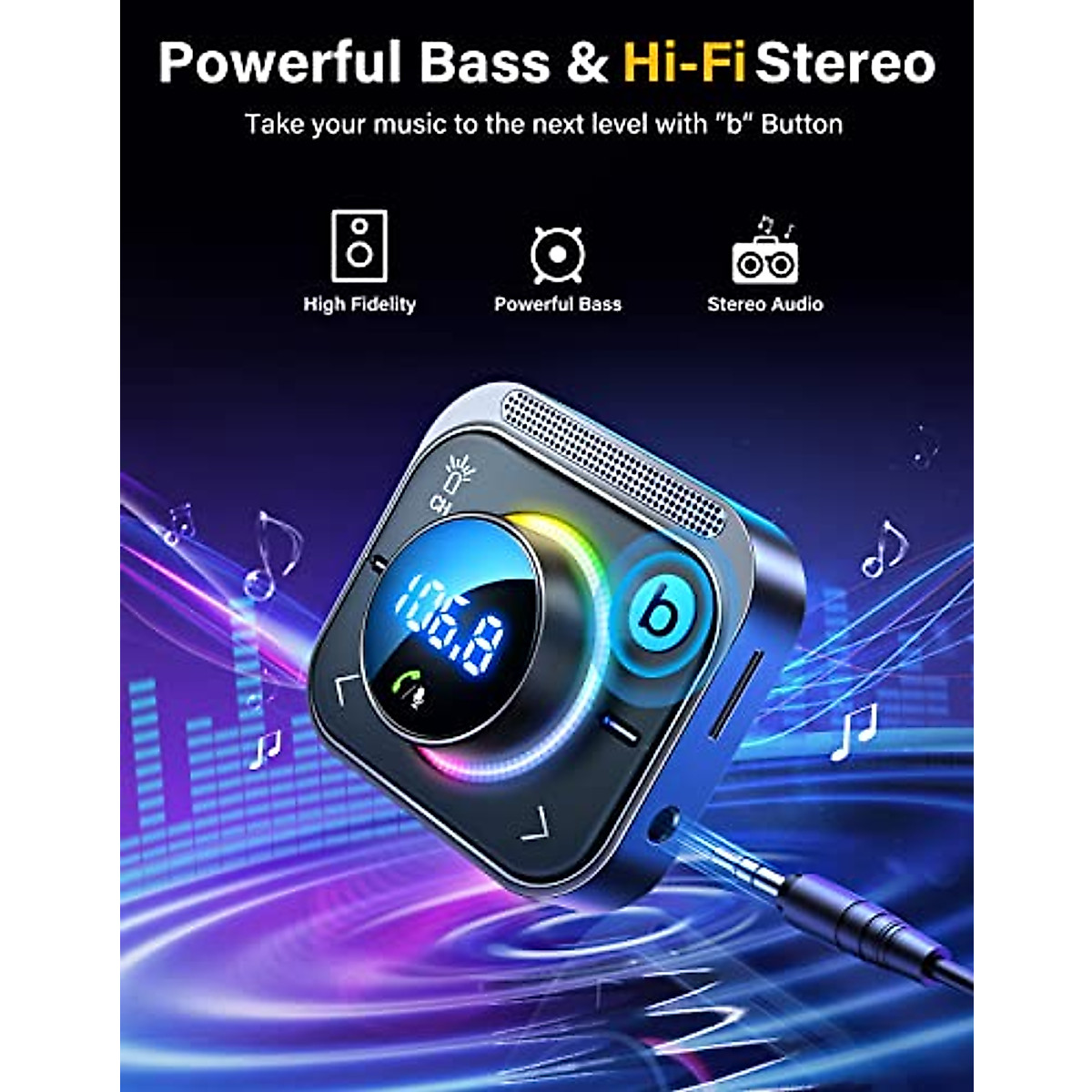 Bluetooth 5.3 FM/AUX Bluetooth Car Adapter, JOYROOM【Air Vent Installation & Bass Boost】 3 Ports PD&QC 3.0 FM Transmitter for Car, Radio Bluetooth Receiver for Car HD Calling and Enjoy Music