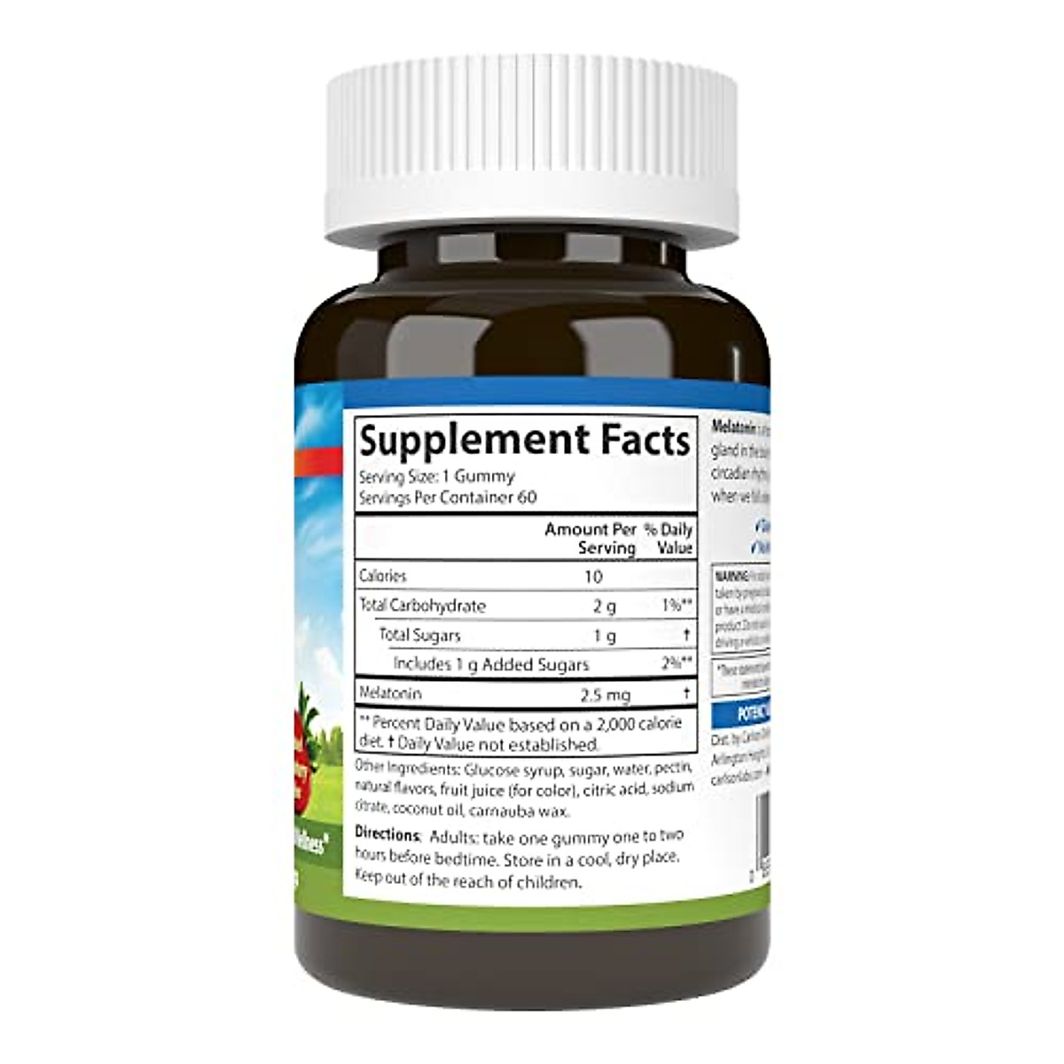 Carlson - Melatonin Gummies, 2.5 mg, Healthy Sleep, Promotes Relaxation, Natural Strawberry Flavor, 60 Gummies