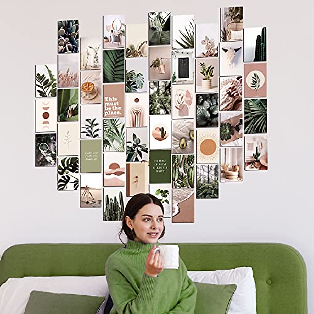 KOLL DECOR Green Picture Collage Kit for wall Aesthetic - 50 Set 4''x6'' Prints Boho Collage Kit Plant Room Decoration Green Wall Collage Kit for Teen Girls