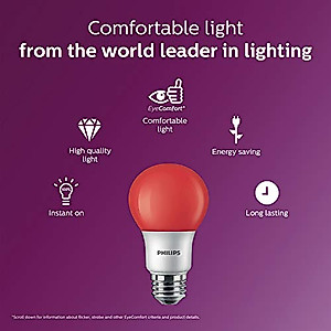 Philips LED 463216 A19 Party Bulbs: 8-Watt (60-Watt Equivalent), E26 Medium Screw Base, Red Light, 6-Pack