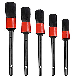 Amiss 5 Pieces Car Detailing Brush Set, Car Interior Cleaning Kit, Different Sizes Automotive Detail Brushes Perfect for Cleaning Wheels, Engine, Emblems, Air Vents, Leather, Dashboard, Trim(Black)