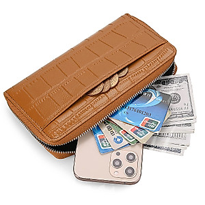 YALUXE Wristlet Handbags for Women Crocodile Effect Leather Clutch Zip-Around Wallet Phone Purse
