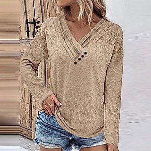 Womens Fall Fashion 2023 Casual Clothes Long Sleeve Shirts Plus Size Going Out Tops Blouses for Women Dressy Clothing Tunics Or Tops to Wear with Leggings Loose Fit Vacation Outfits(A Khaki,Medium)