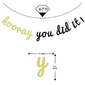 Hooray You Did It Banner, We are So Proud of You, Congrats Grad 2025, 2025 Graduation Party Decorations, Gold Black Glitter.