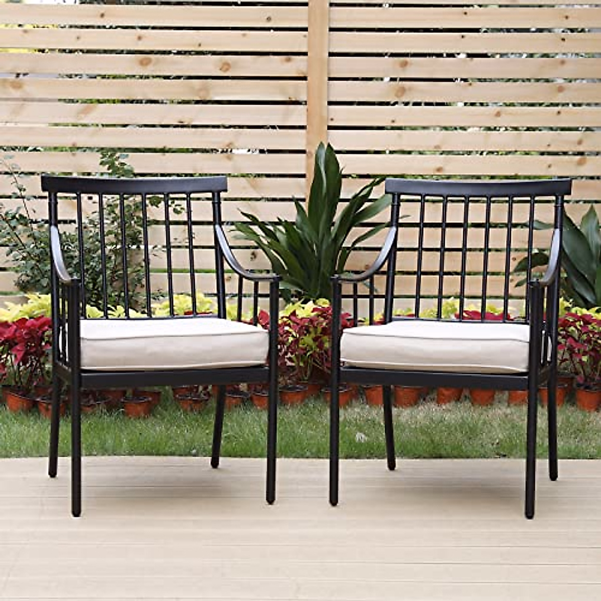 Sophia & William 2 Pcs Patio Outdoor Dining Chairs, Set of 2 Metal Wrought Iron Patio Chairs with Seat Cushions, Indoor/Outdoor Portable Chairs for Kitchen, Garden, Yard, Poolside, Support 300 lbs
