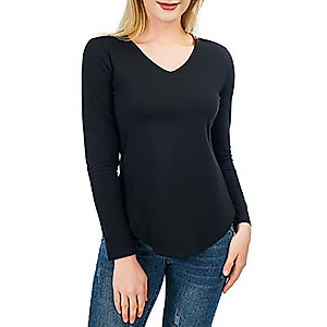 Artivaly Women's Long Sleeve V Neck T Shirts Basic Tee Tops Black