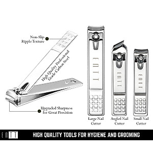 ENTT Manicure Pedicure Grooming Set Kit Gift for Men/Women – 18 Piece Steel Finish Tools - Premium Quality Sharp Professional Nail Clippers – For Home, Travel – All Purpose – Black Case