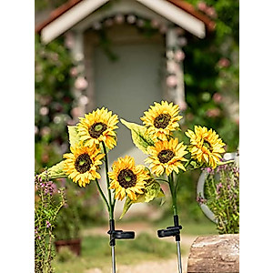 TERESA'S COLLECTIONS Sunflower Solar Stakes, Decorative Flower Solar Garden Lights Outdoor Waterproof for Flowerbed Yard Pathway Wedding Decorations, 30 inch Tall 2 Pack