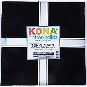 10" Squares - Kona Cotton Solids Black Colorstory Robert Kaufman Ten-Square Fabric Bundle Quilter's Cotton Precuts (M531.09)
