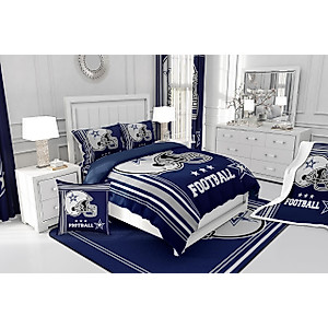 American Football Duvet Cover Set King Size,Western Texas Star Cowboy Football Sports Bedding Set,Boys Men Room Decor,Rugby Helmet Geometric Stripes Comforter Cover,Blue Quilt Cover,2 Pillowcases