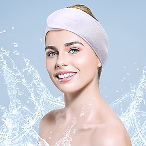 Hoteam 30 Pack Hairband, Polyester Spa Headband for Washing Face Makeup Headband for Shower Bath Sport, Adjustable Towel with Hook and Loop Non Slip, White