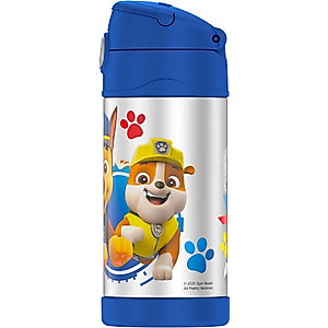 THERMOS FUNTAINER 12 Ounce Stainless Steel Vacuum Insulated Kids Straw Bottle, Paw Patrol