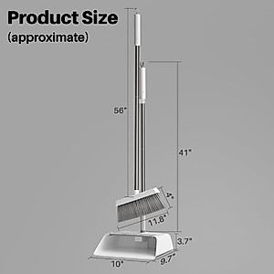 JOYMOOP Broom and Dustpan Set, Upright Standing Brooms for Sweeping Indoor, Light Weight Stainless Steel can be Hung on The Wall, Suitable for Pet Hair, Carpet, Floor
