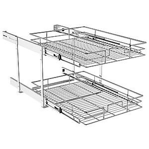 LOVMOR Individual Pull Out Cabinet Organizer, 2 Tier Cabinet Drawers Slide Out, Pots and Pans Organizer and Storage Pantry Shelf for Kitchen (17" W x 21" D)