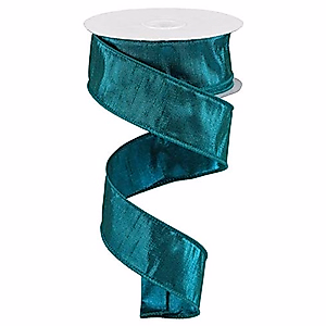 Metallic Dupioni Wired Edge Ribbon, 10 Yards (Turquoise, 1.5 Inch)