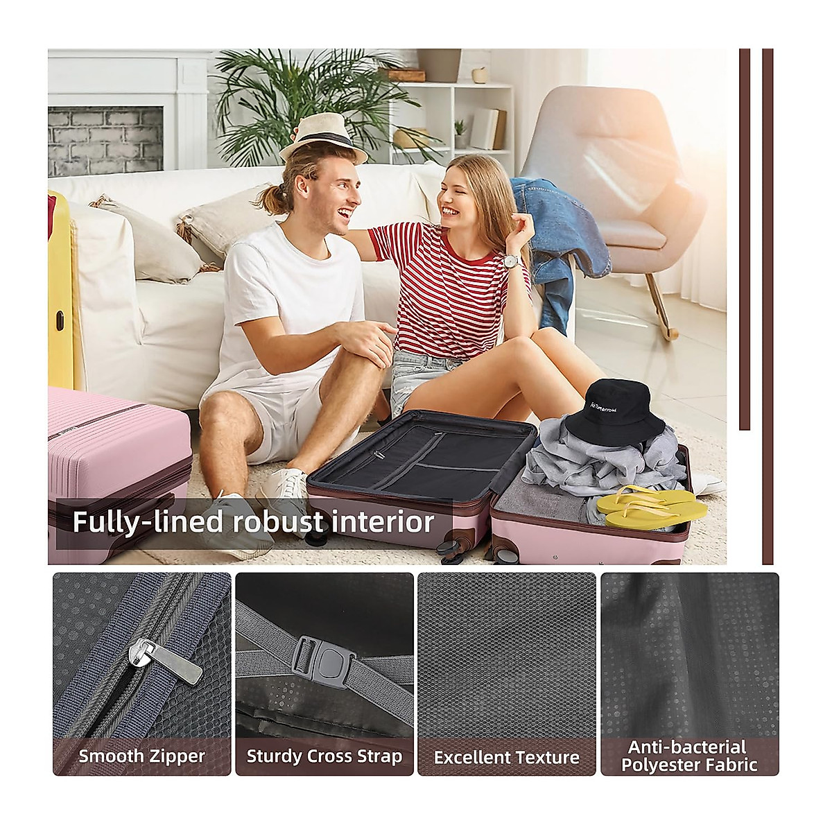 Lulusail Luggage Sets 6 Piece with two Cosmetic Case, Expandable(Only 28 & 24") Hardside Luggage with 360° Spinner Wheels, Durable Luggage Set Clearance For Women Men, Rose Gold