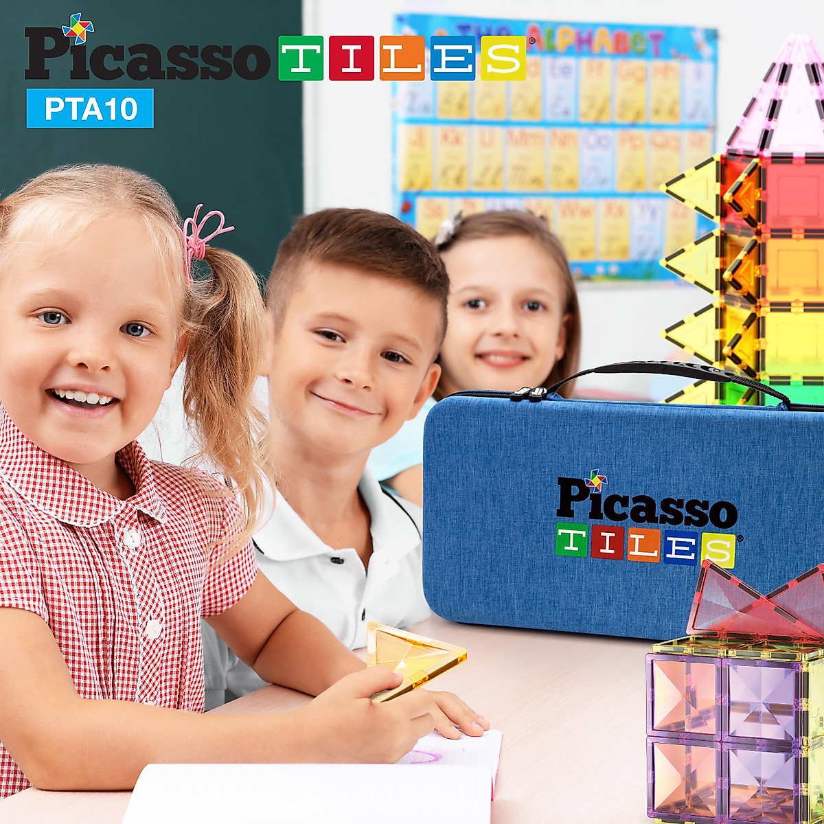 PicassoTiles Toy Carry Case Magnetic Tiles Construction Blocks Magnet Toys Kids Accessory Character Action Figure Toddlers Storage Box Organizer STEM Portable Travel Bag Water Resistant Oxford Cloth