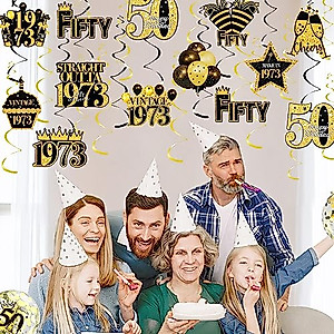 50th Birthday Decorations for Women and Men,50PCS Birthday Decorations Black Gold Party Supplies Hanging Swirls for Men Women, 50 Years Old Birthday Ceiling Hanging Decor with 10 Balloon (50th)