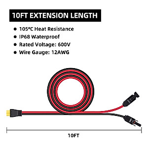 Maelorso XT60 Extension Cable to Solar Connector 10ft 12AWG Wire Solar Panel Cable for EFDELTA/River Portable Power Station Solar Generator