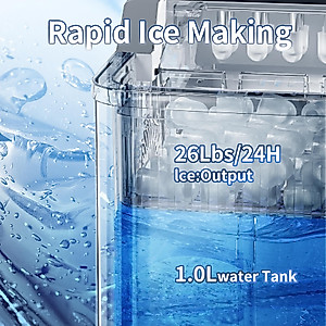 Antarctic Star Countertop Ice Maker, 26 lbs in 24Hrs, 9 Ice Cubes Ready in 6 Mins, Portable Ice Machine with Self-Cleaning, One -Click Button, 2 Sizes of Bullet Ice, for Home/Kitchen/Office/Dorm, Grey