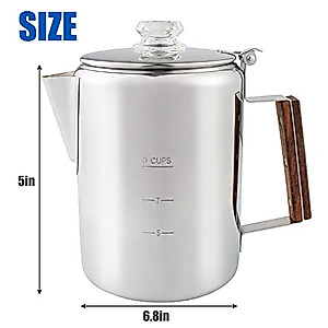 APOXCON Coffee Percolator, Camping Coffee Pot 9 Cups Stainless Steel Coffee Maker with Clear Top Glass Knob, Percolator Coffee Pot for Campfire or Stovetop Coffee Making Outdoor Traveling Fast Brew