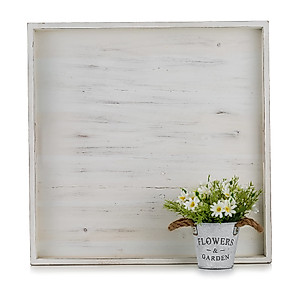 Hanobe Square Large Ottoman Tray: Extra Large Serving Wooden Trays Rustic Decorative Tray for Ottoman Coffee Table with Handles for Living Room White