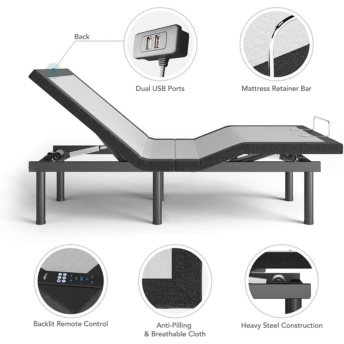 cebihy Adjustable Bed Frame, Adjustable Bed Base Split King for Stress Management, Zero Gravity Base, Head and Foot Incline with 3-Speed Massage, Anti-Snore, and Memory Pre-Sets(2pcs)