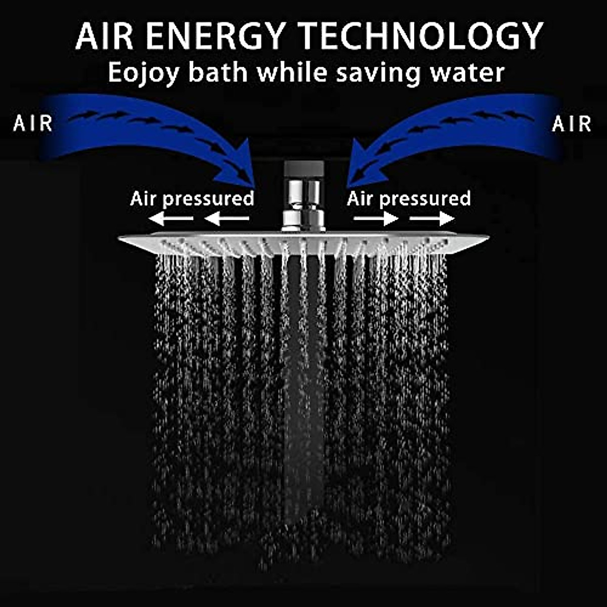 Rain Shower Head 12 inch, 304 Stainless Steel Large High Pressure Square Rainfall Showerhead for Bathroom, Easy to Install, Awesome Shower Experience