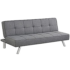 Giantex 3-Seat Convertible Sofa Bed, Sofa Bed w/ 3 Adjustable Angles, Line Fabric & High-Density Sponge, Durable Wood Frame &Sturdy Stainless-Steel Feet, Suitable for Living Room, Bedroom