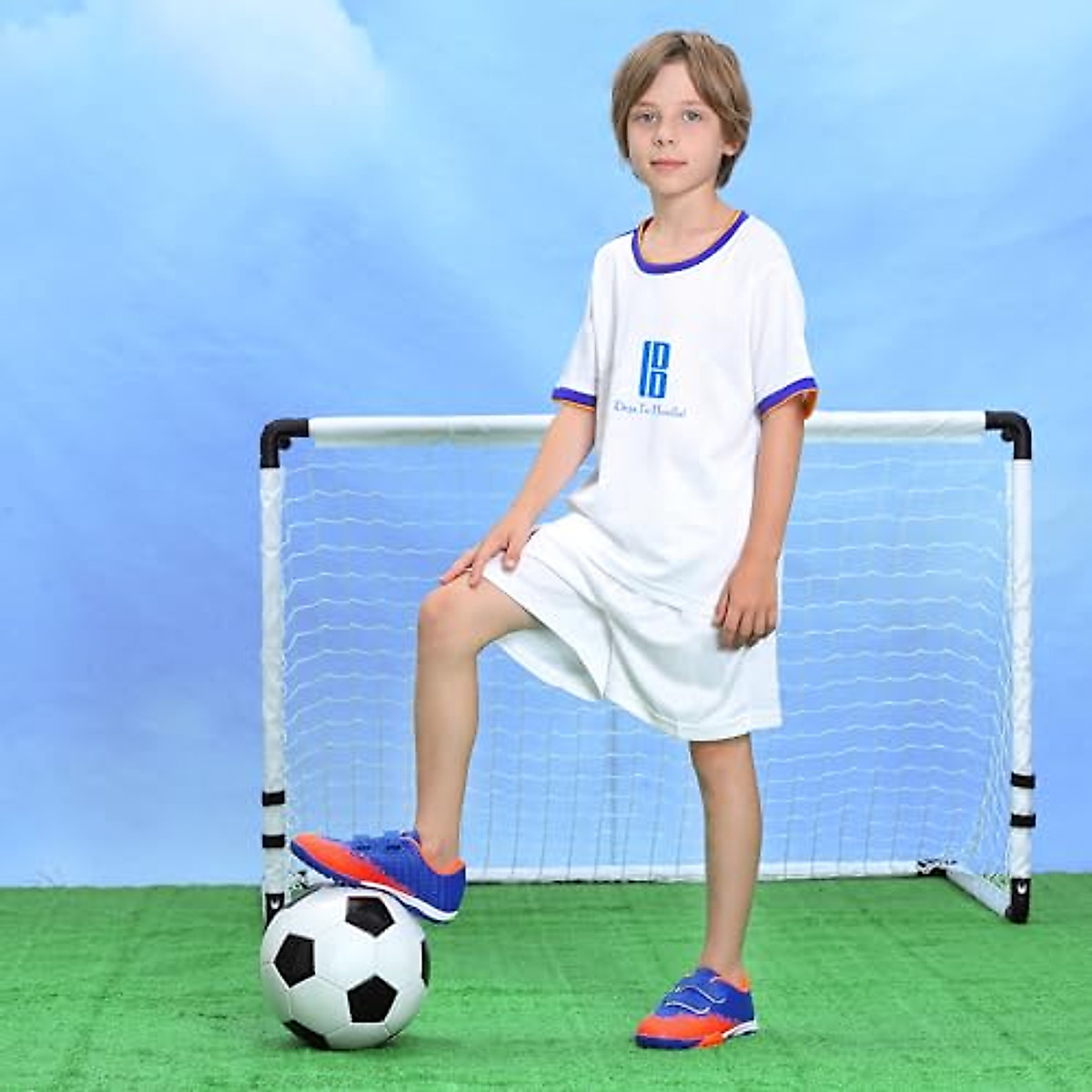 brooman Kids Turf Soccer Shoes Boys Girls Football Shoes Indoor Soccer Shoes (13,Blue Orange)