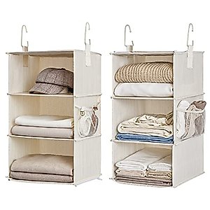 StorageWorks 6-Shelf Hanging Closet Organizers, Two 3-Shelf Separable Closet Hanging Shelves, 12" D x 12" W x 48 3⁄4" H, Mixing of Beige, White & Ivory