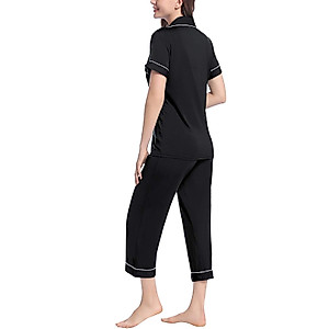 Joyaria Womens Bamboo Viscose Pajamas Set Cooling/Cool Pjs Set Night Sweats Sleepwear Jersey Knit(Black, XL)