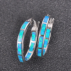 925 Sterling Silver Hoop Earring, Opal Small Hoop Earring for Women, Hypoallergenic Jewelry Cubic Zirconia Huggie Hoop Earrings Blue and White