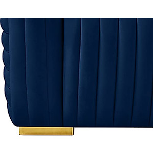 Meridian Furniture 640Navy-L Ravish Collection Modern | Contemporary Velvet Upholstered Loveseat with Deep Channel Tufting + Both Gold & Chrome Legs Included