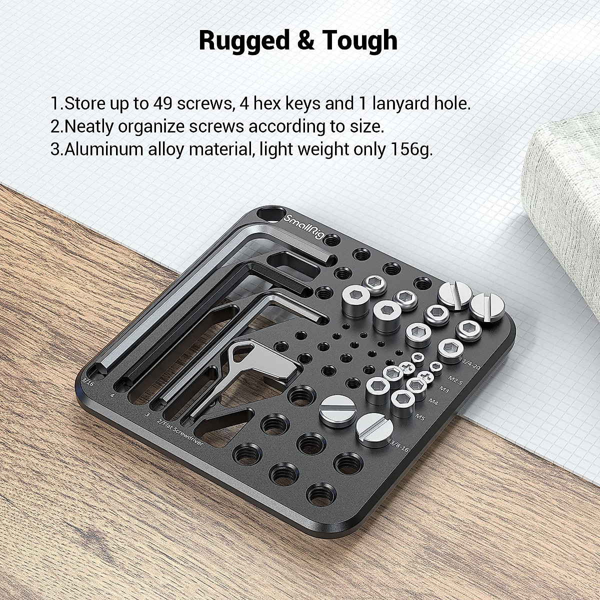 SmallRig 20Pcs Screws and Hex Key Storage Plate with 1/4"-20 3/8"-16 M2.5 M3 M4 M5 Stainless Steel Screws and 4Pcs Hex Keys MD3184